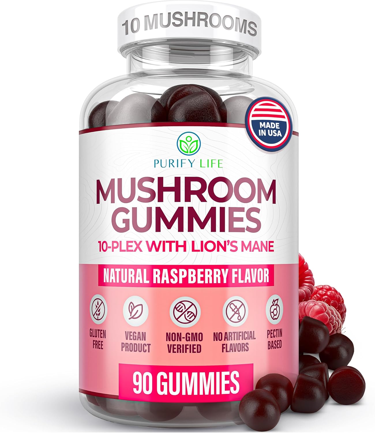Purify Life Mushroom Complex Gummies 90 (Natural Raspberry Flavour ...
